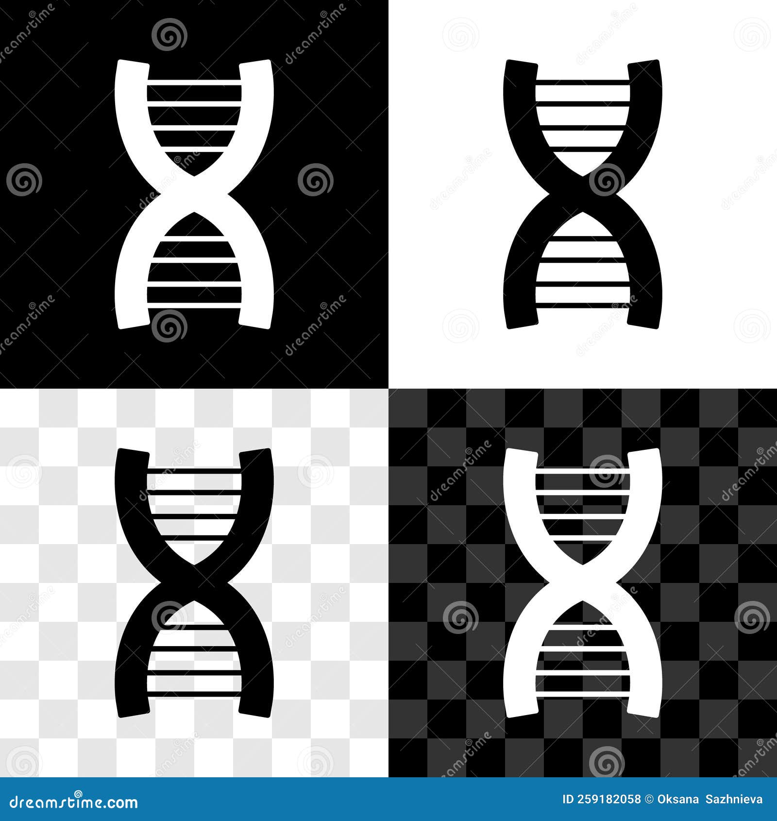 Set DNA Symbol Icon Isolated on Black and White, Transparent Background ...