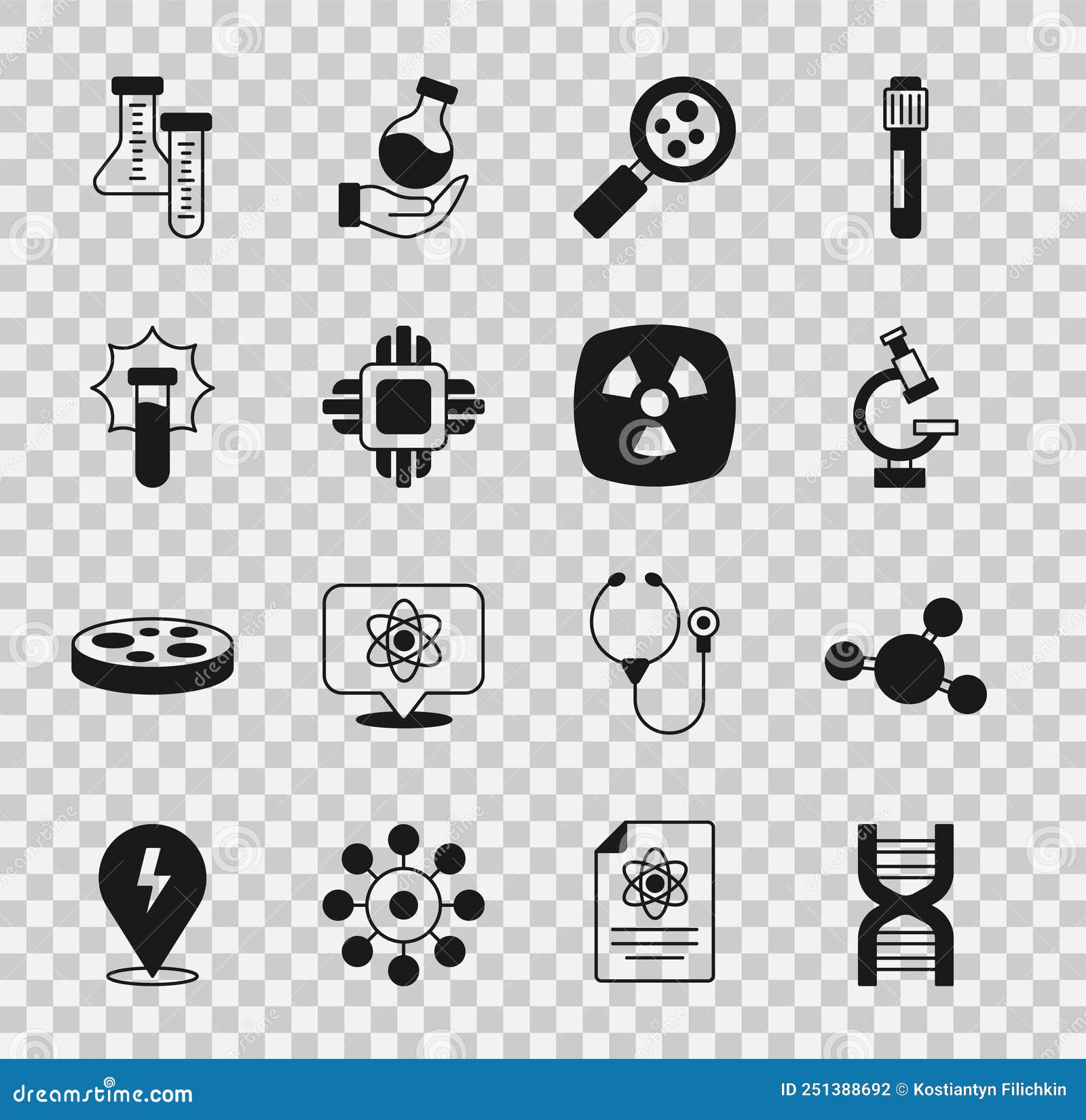 Set DNA Symbol, Molecule, Microscope, Microorganisms Under Magnifier ... Set DNA Symbol, Molecule, Microscope, Microorganisms Under Magnifier ...