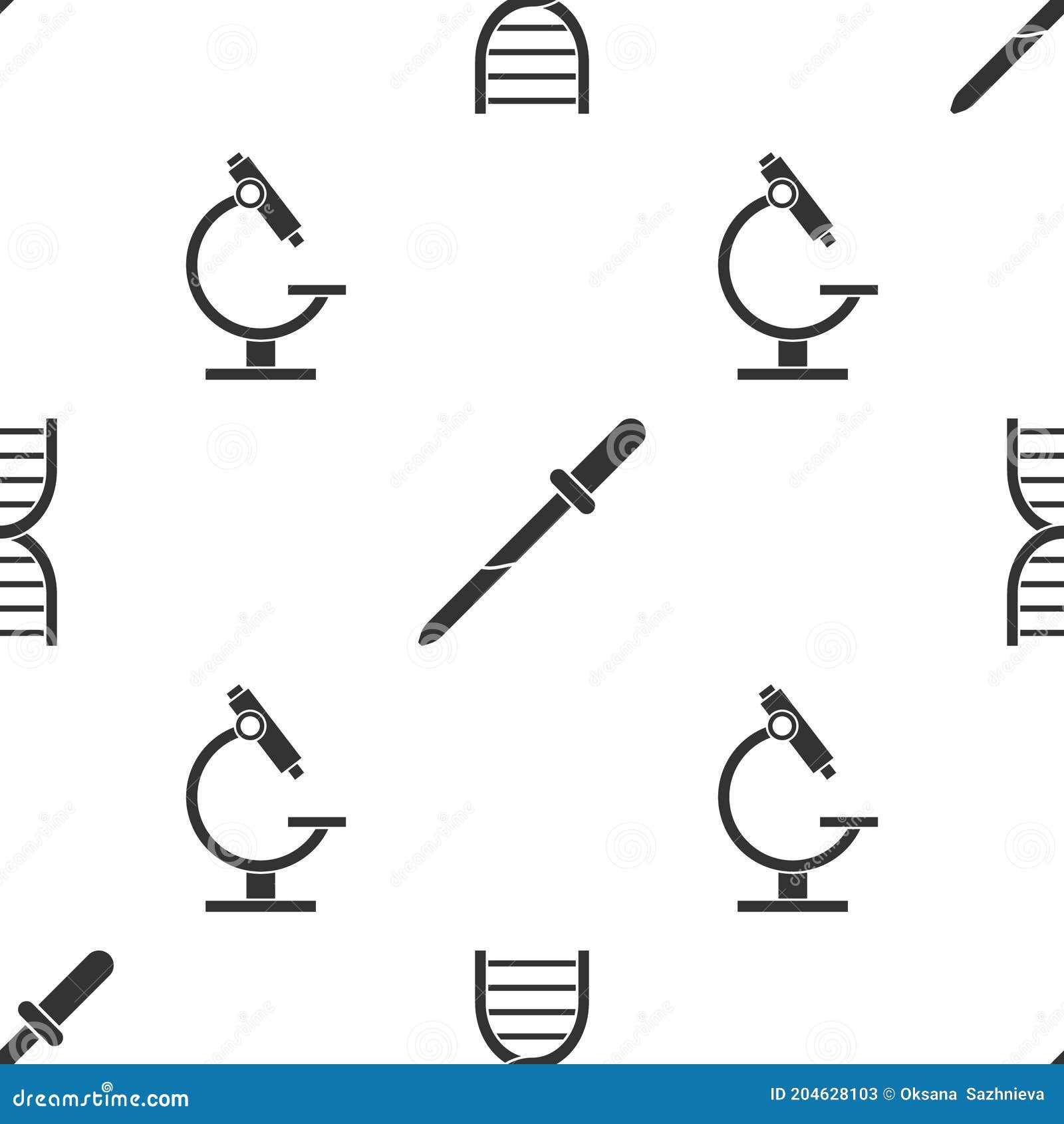 Set DNA Symbol, Pipette and Microscope on Seamless Pattern. Vector ...