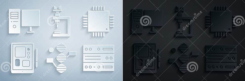 Set Dna Symbol Processor With Microcircuits Cpu Graphic Tablet