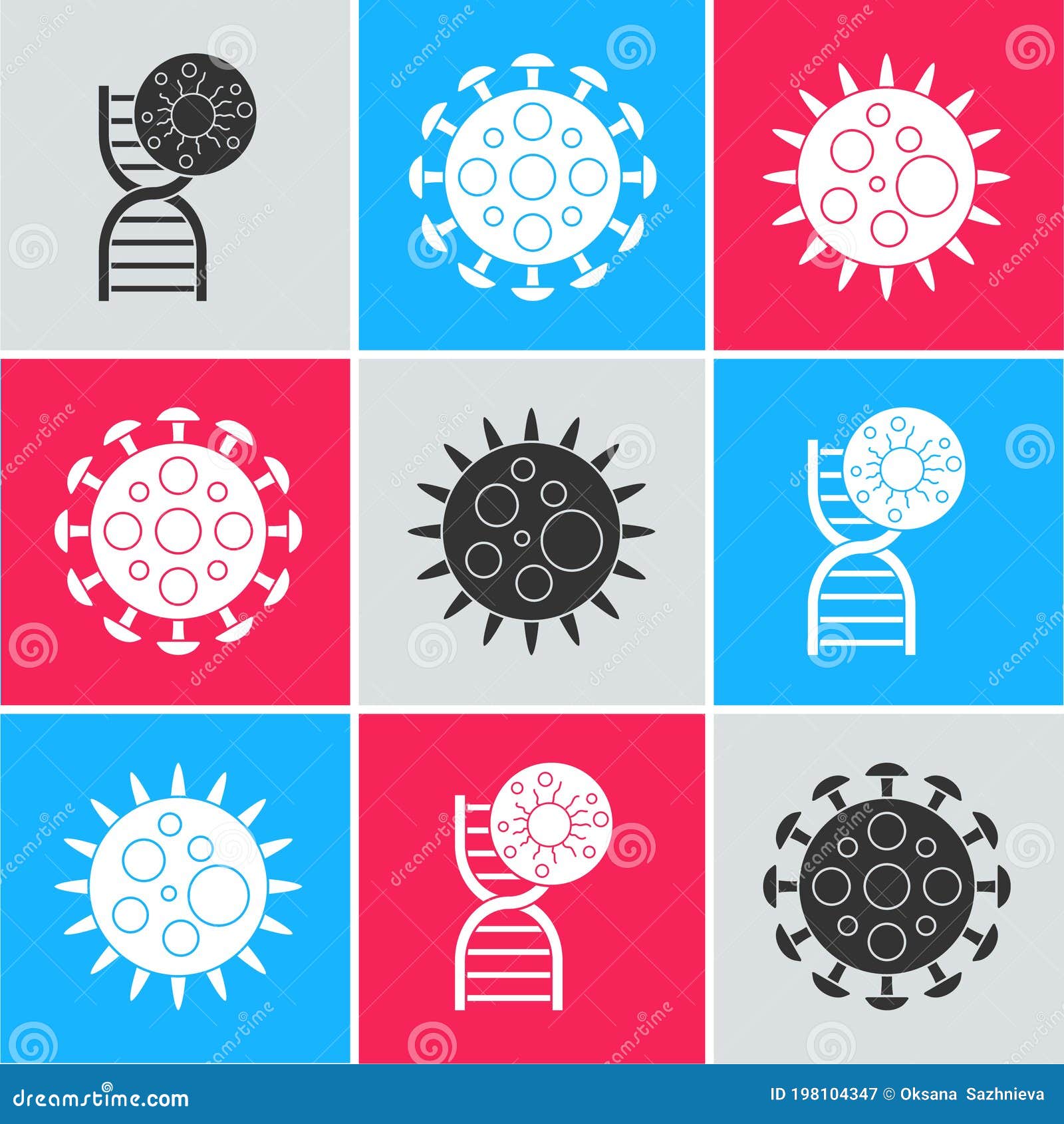 Set DNA Symbol and Virus, Virus and Virus Icon. Vector Stock Vector ...