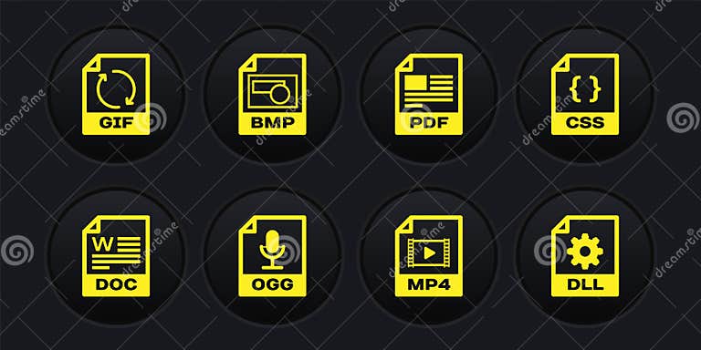 Set DOC File Document, CSS, OGG, MP4, PDF and BMP Icon. Vector Stock ... Set DOC File Document, CSS, OGG, MP4, PDF and BMP Icon. Vector Stock ...