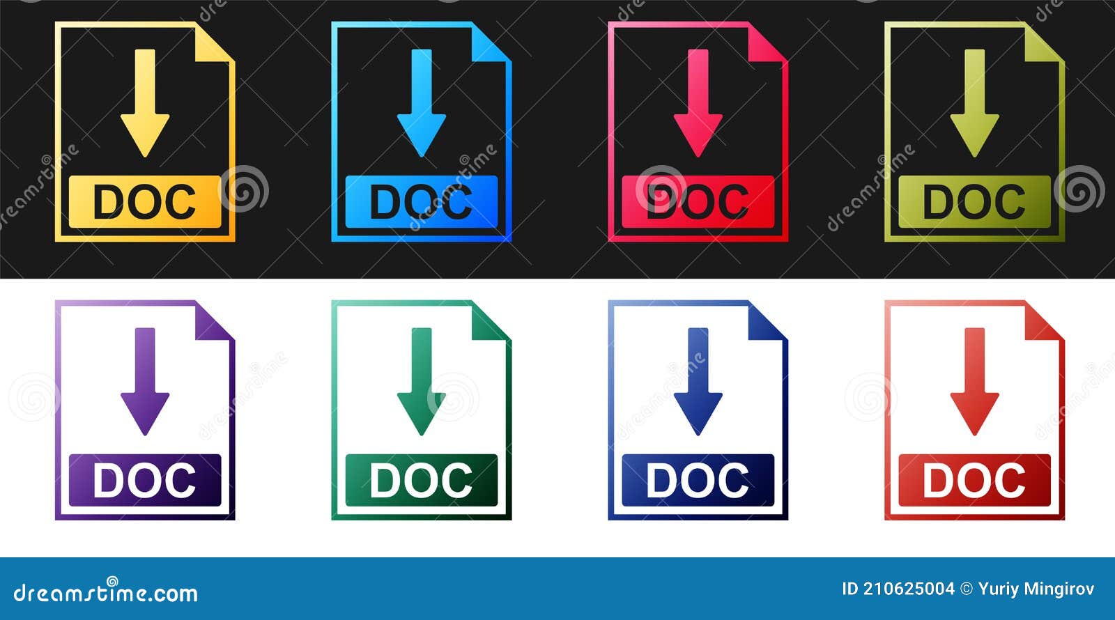 Set DOC File Document Icon. Download DOC Button Icon Isolated on Black ...