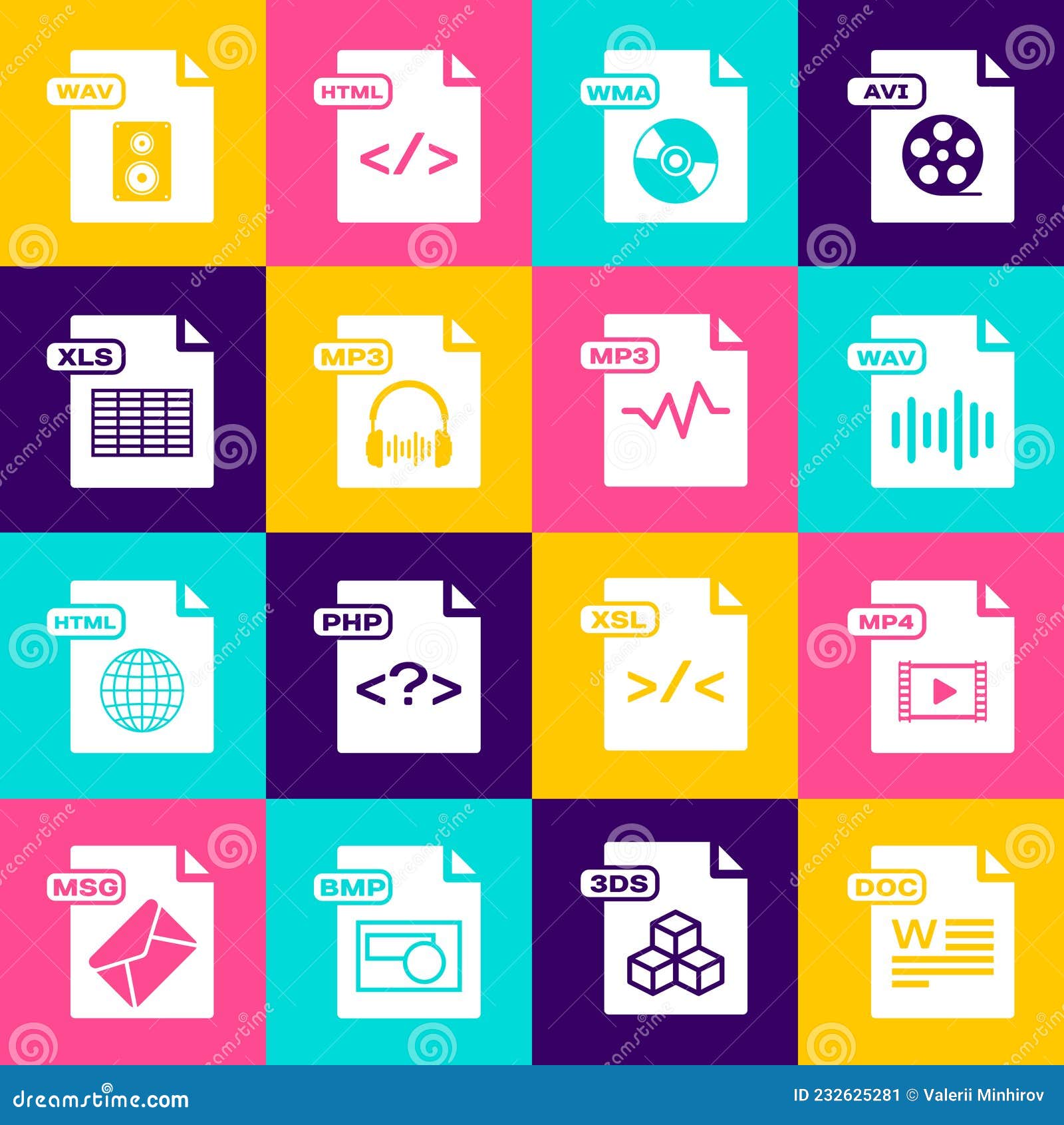 Set Doc File Document Mp4 Wav Wma Mp3 Xls E Icono. Vector Ilustración ... Set Doc File Document Mp4 Wav Wma Mp3 Xls E Icono. Vector Ilustración ...
