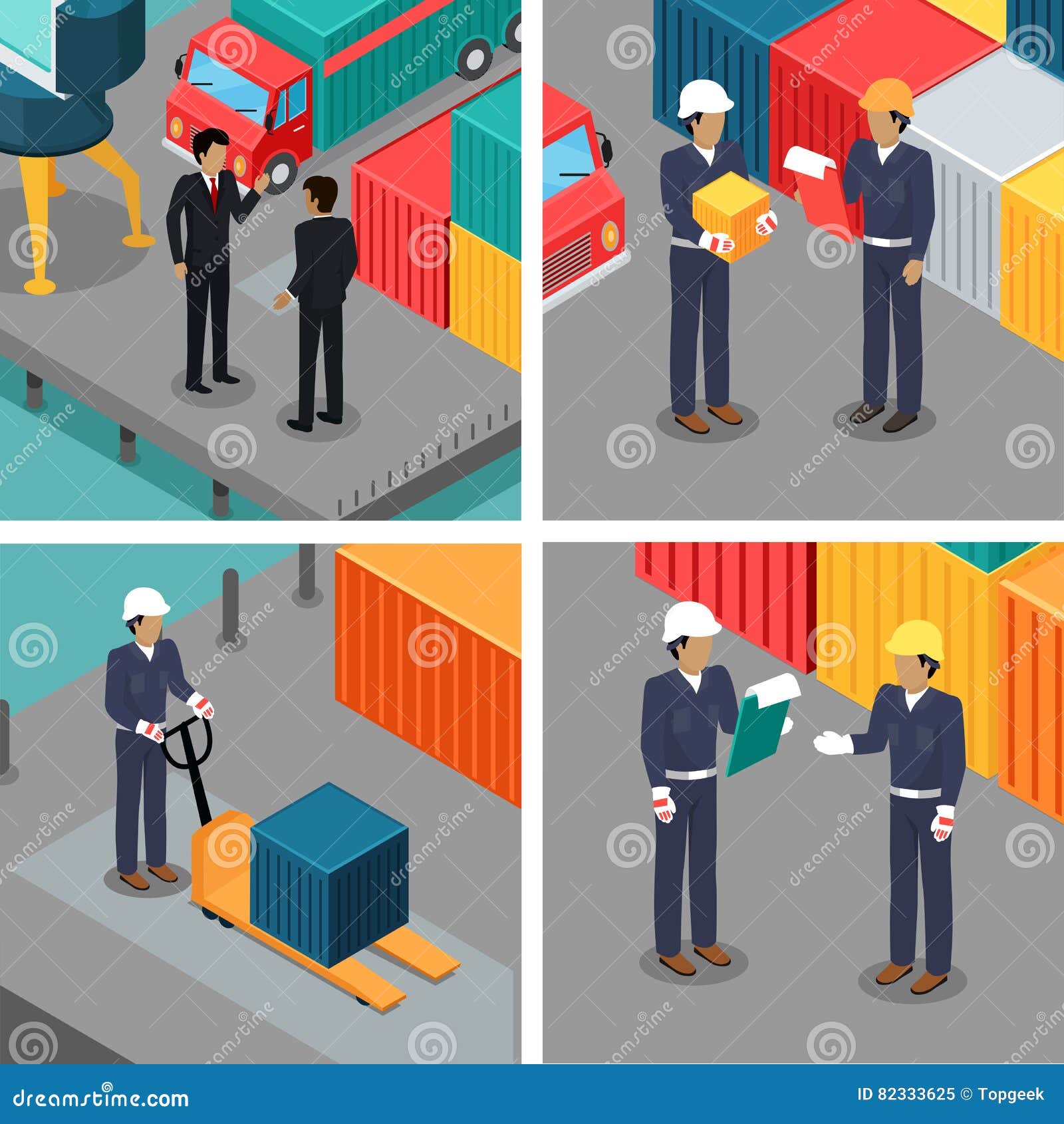 Set of Dock Workers at Warehouse. Vector Stock Vector - Illustration of ...
