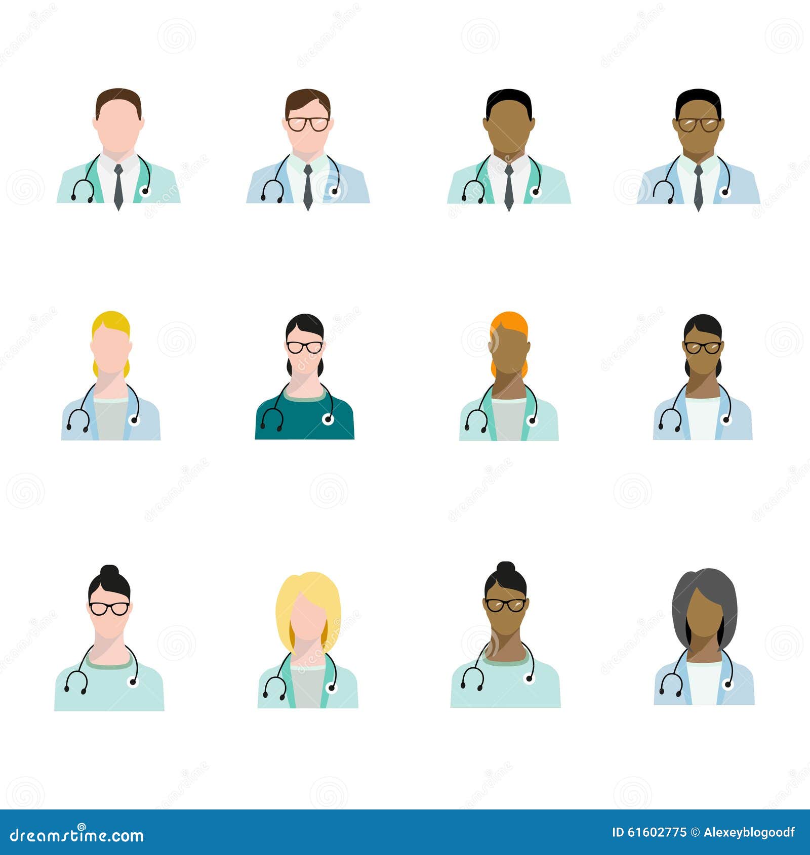 Set of Doctor Avatars Profession, Basic Characters Set in Flat Style ...