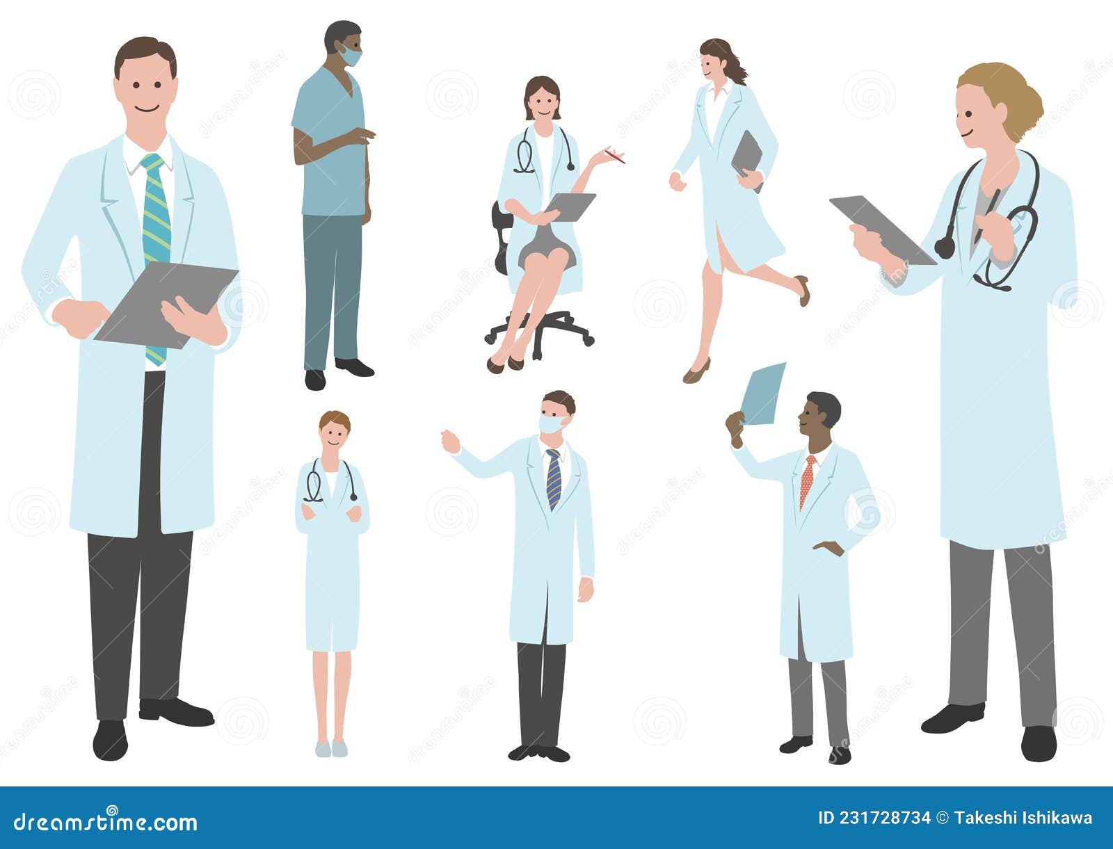 Set of Doctors Flat Vector Illustration. Stock Illustration ...