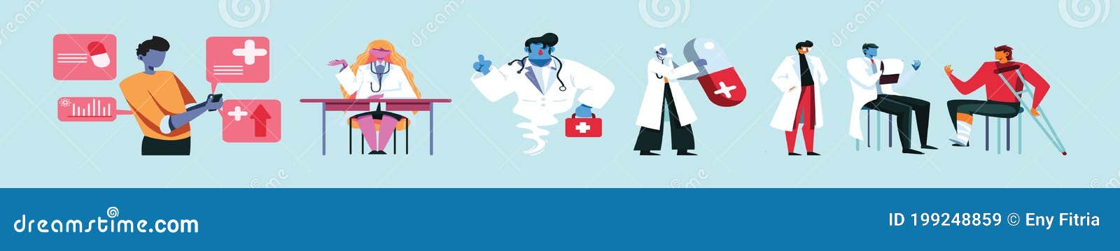 Set of Doctors and Nurses Taking Care of the Patients Cartoon Character ...