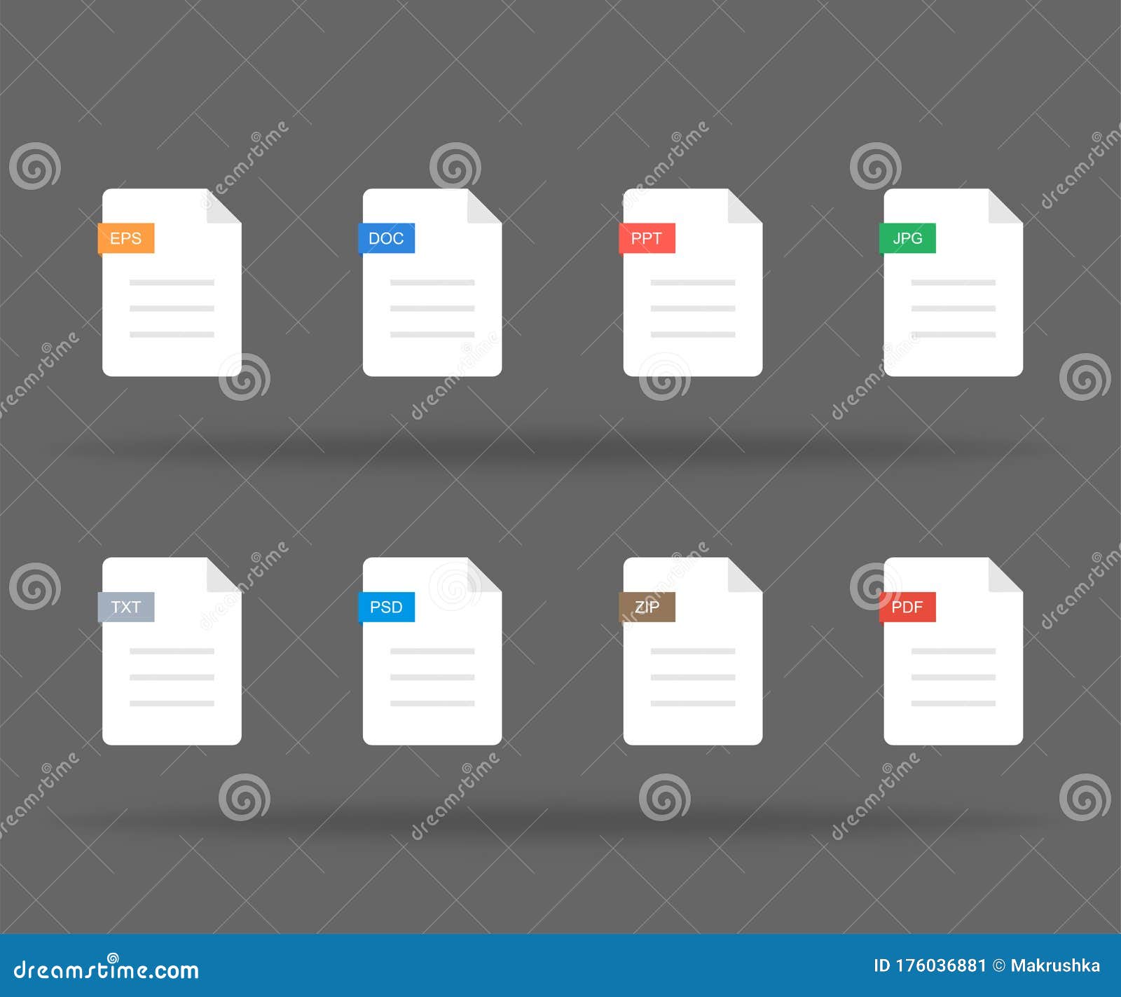 Set of Document File Formats Like Pdf, Eps, Doc, Psd, Txt, Jpg and Zip ...