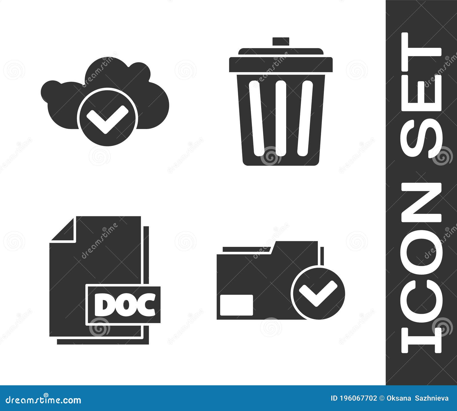 Set Document Folder And Check Mark, Cloud With Check Mark, DOC File ... Set Document Folder And Check Mark, Cloud With Check Mark, DOC File ...