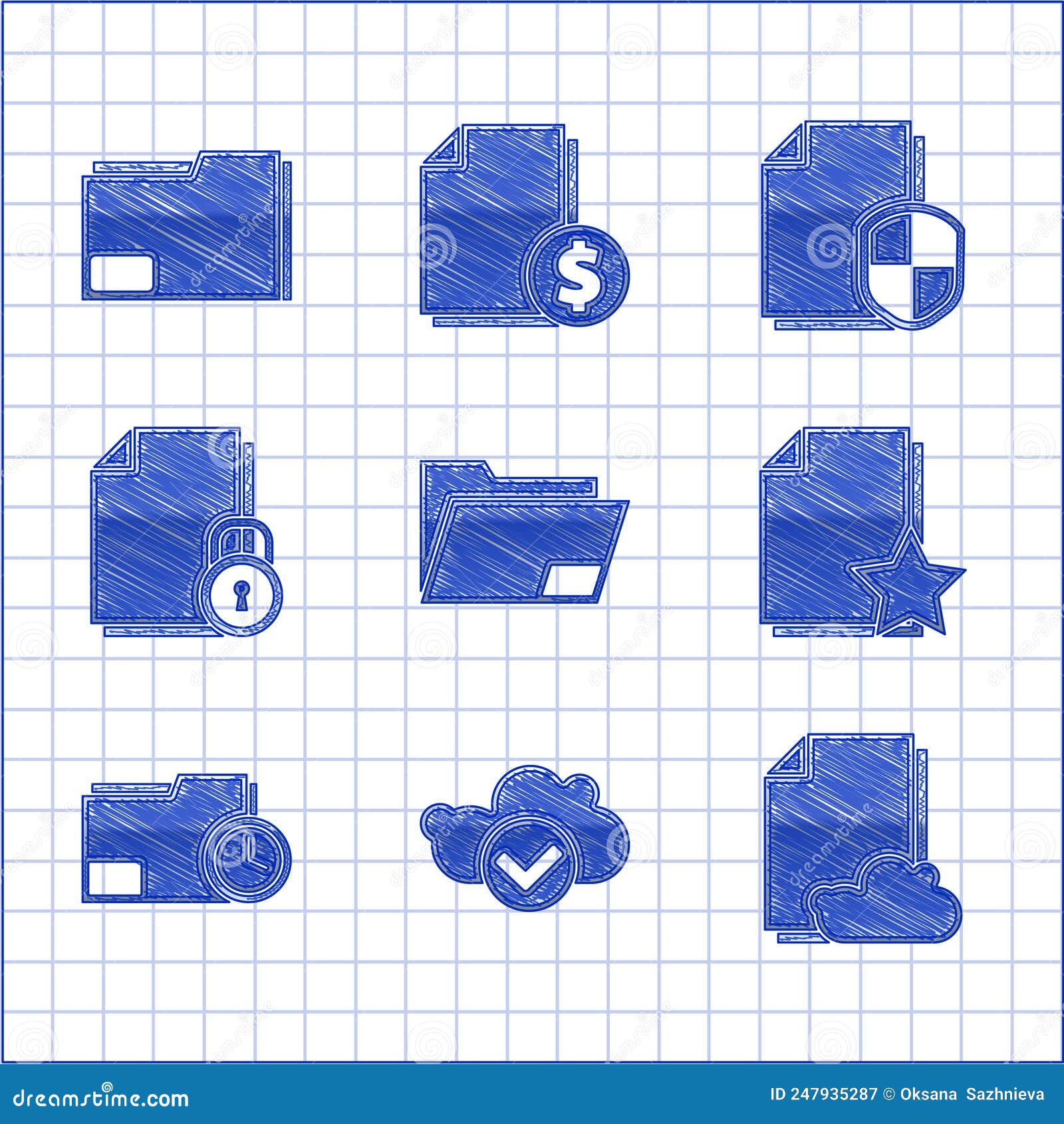 Set Document Folder, Cloud with Check Mark, Storage Text Document, Star ...