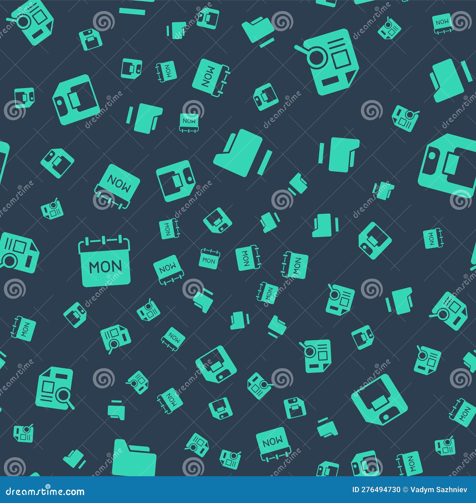 Set Document Folder, with Graph Chart, Calendar and Floppy Disk on Seamless Pattern. Vector ...