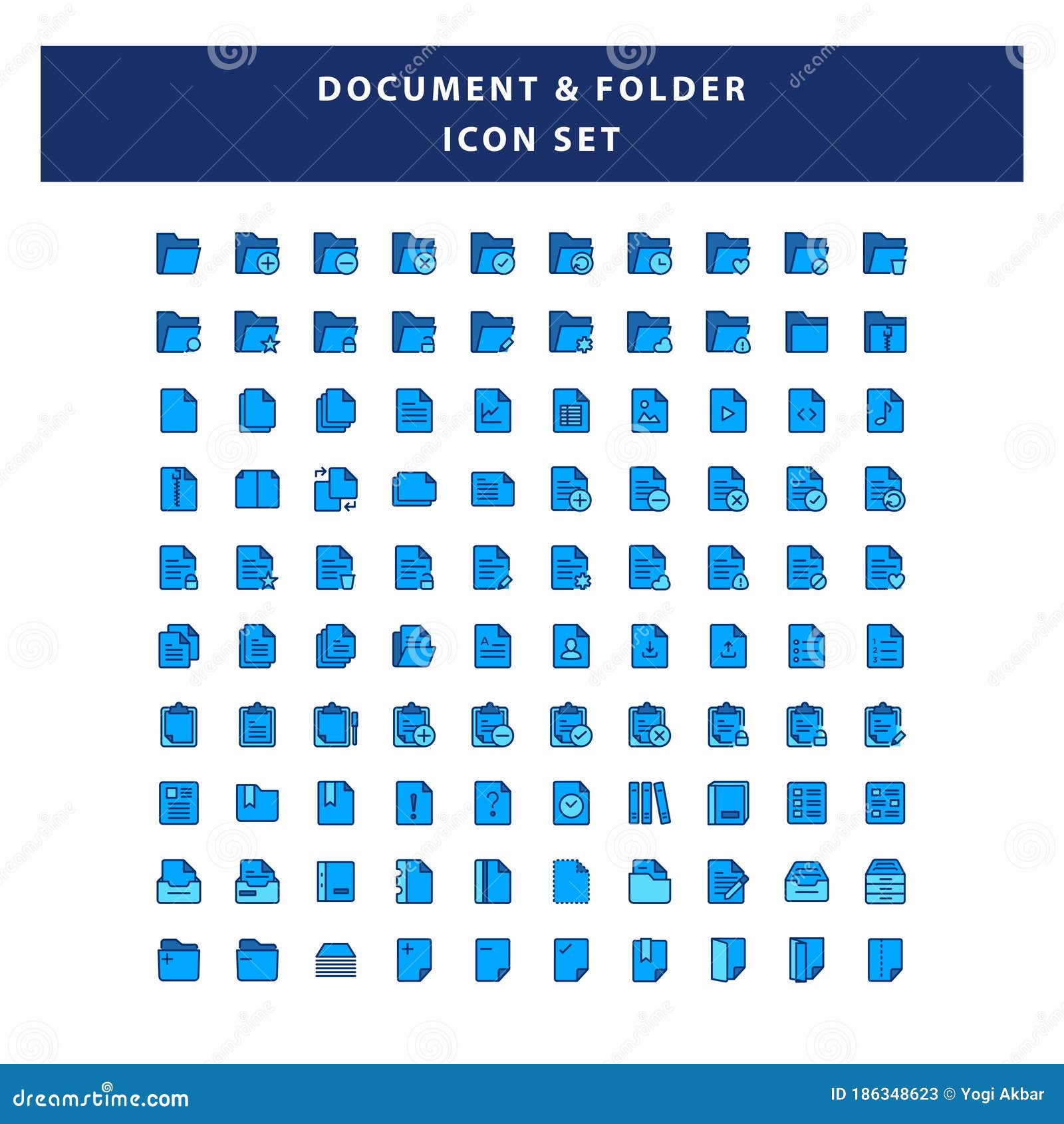 Set of Document and Folder Icon with Filled Outline Style Design Vector ...