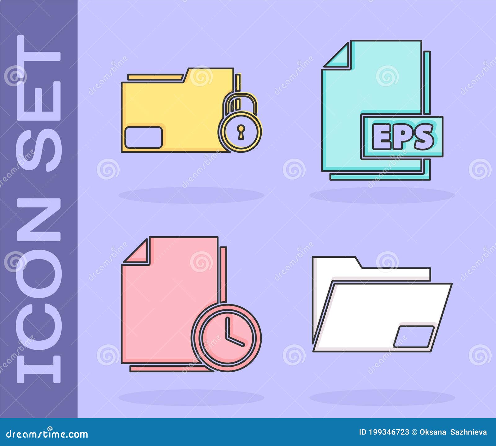 Set Document Folder, Folder and Lock, Document with Clock and EPS File ... Set Document Folder, Folder and Lock, Document with Clock and EPS File ...