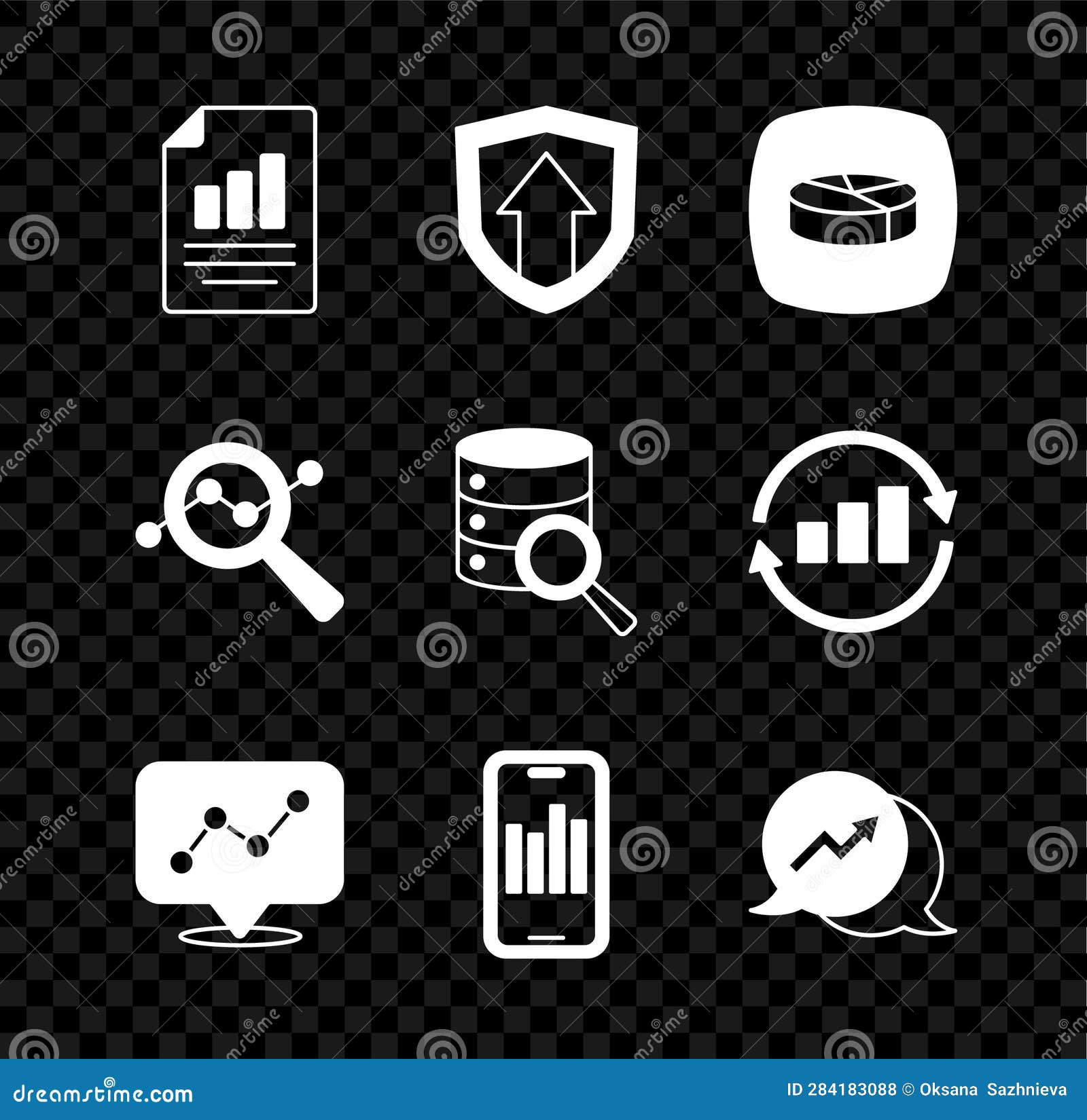 Set Document with Graph Chart, Financial Growth, Pie Infographic, Graph, Mobile, Search Data ...