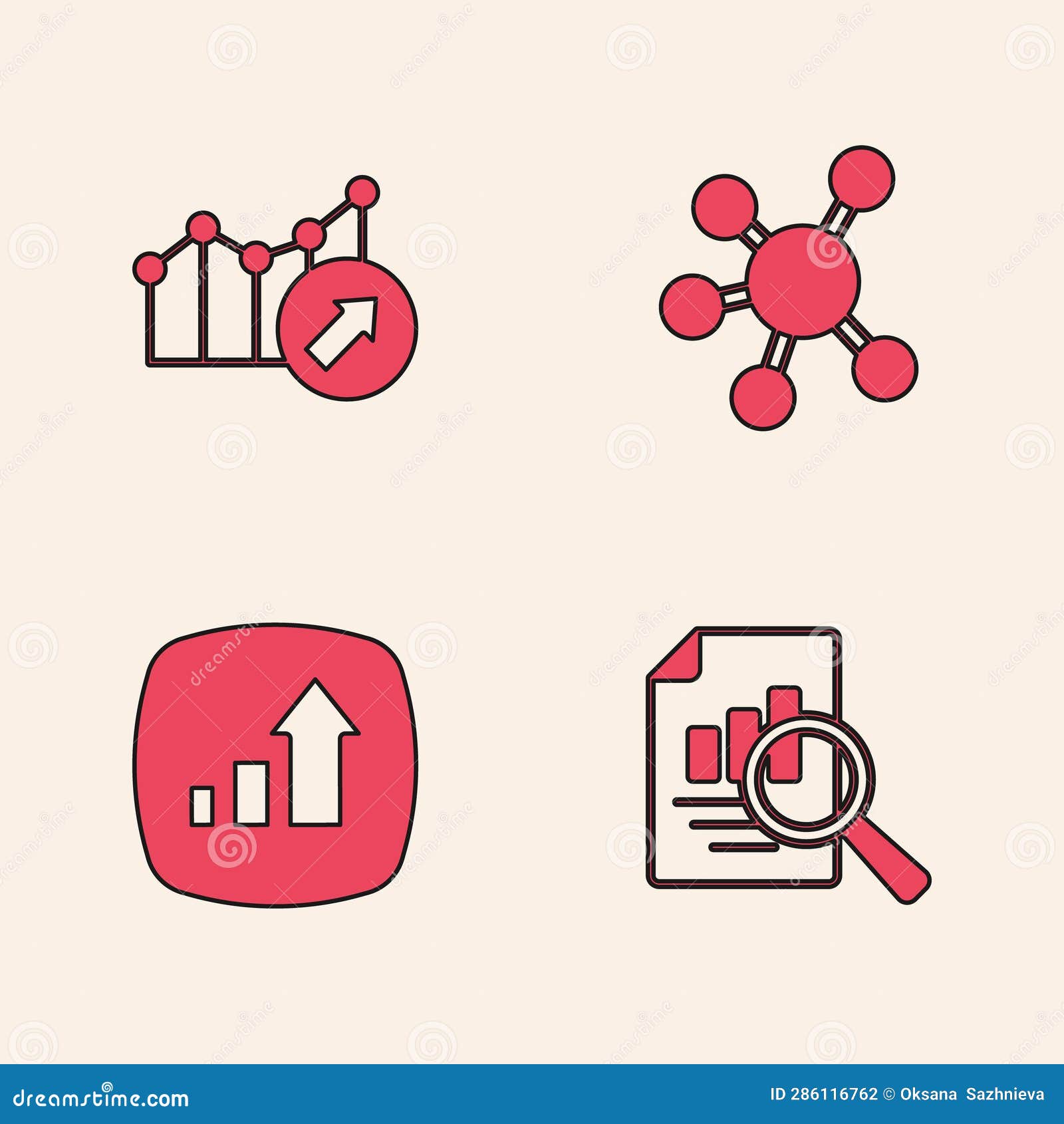 Set Document with Graph Chart, Financial Growth, Project Team Base and Icon. Vector Stock ...