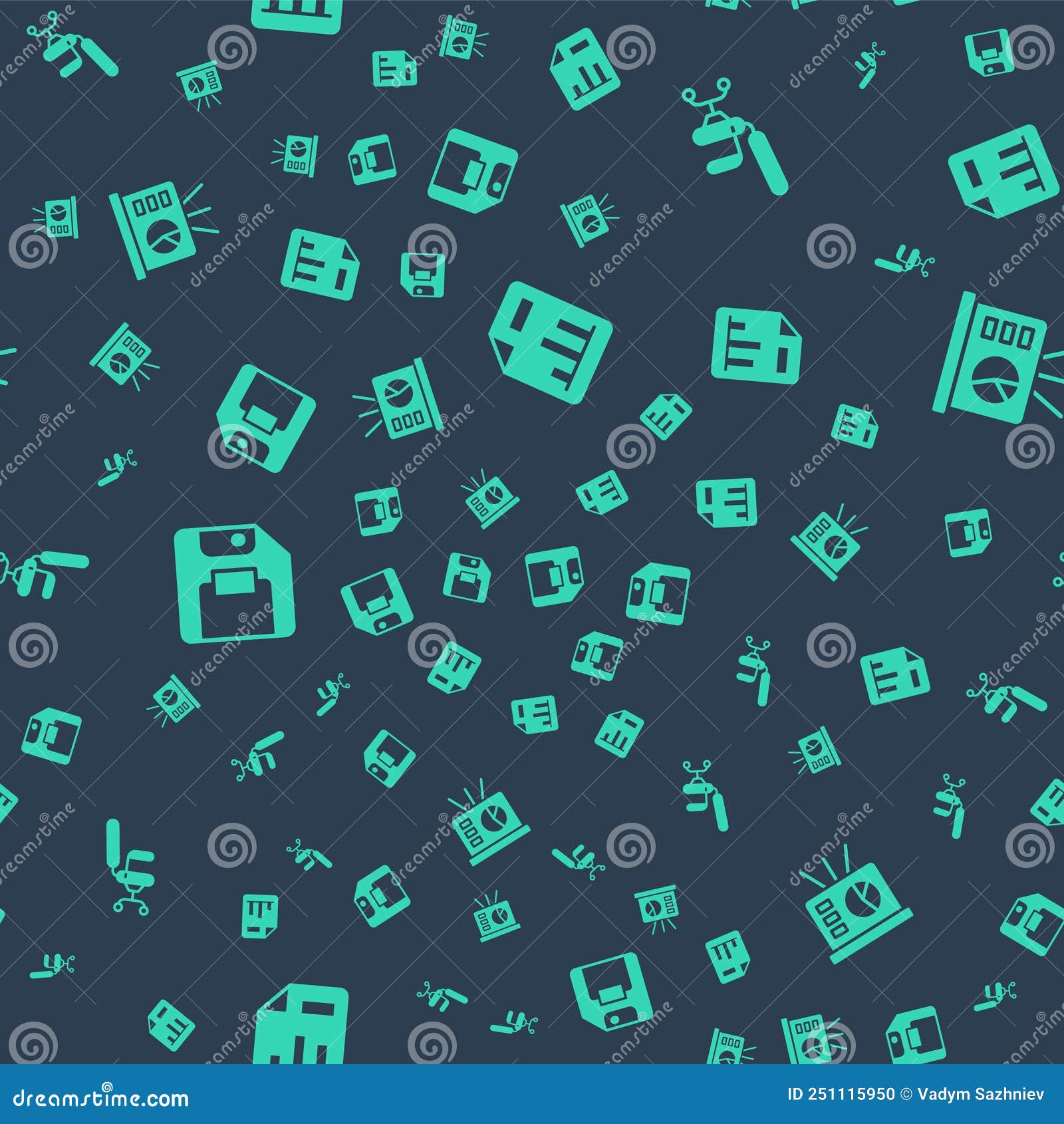 Set Document with Graph Chart, Office Chair, Floppy Disk and Board on ... Set Document with Graph Chart, Office Chair, Floppy Disk and Board on ...