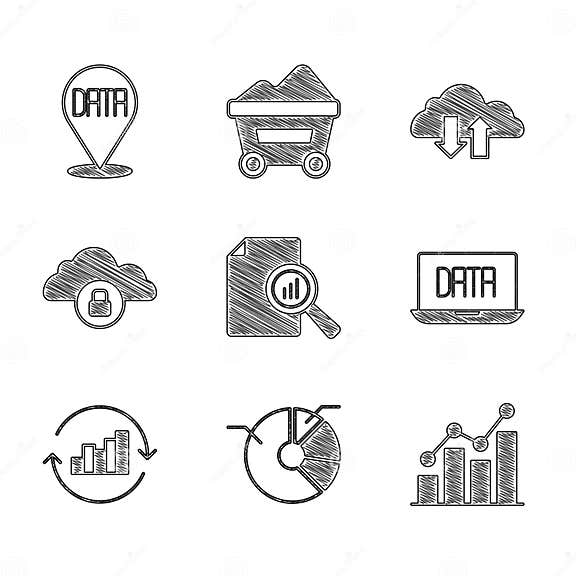 Set Document with Graph Chart, Pie Infographic, Data Analysis, Cloud Computing Lock, Download ...
