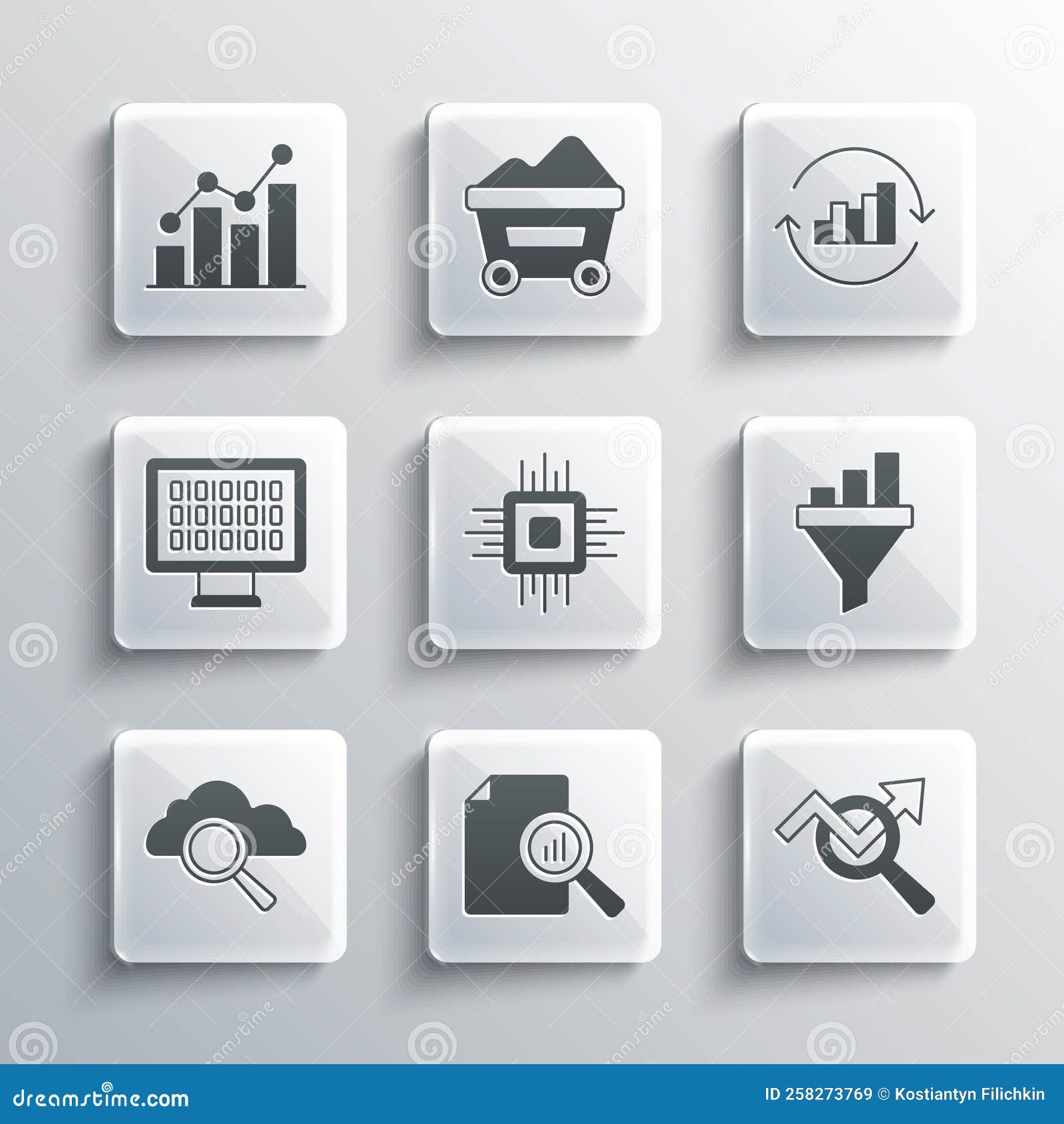 Set Document with Graph Chart Search Data Analysis Sales Funnel Processor Cpu Cloud Computing ...