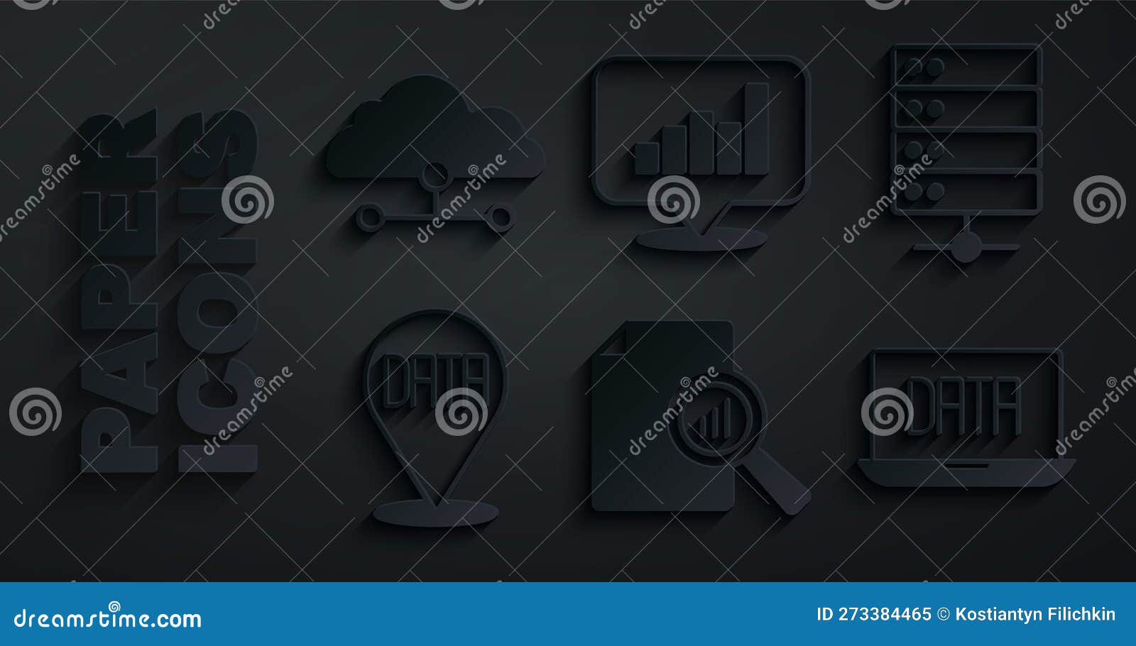 Set Document with Graph Chart, Server, Data Analysis, Pie Infographic ... Set Document with Graph Chart, Server, Data Analysis, Pie Infographic ...