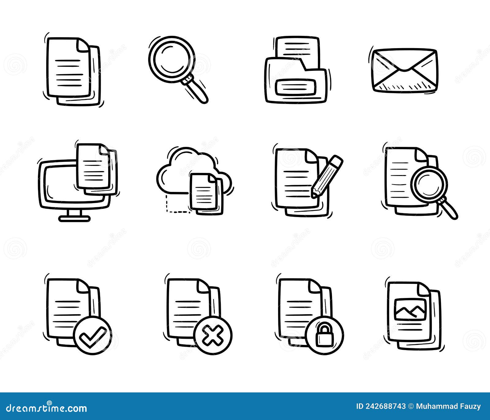Set of Document Icon in Cute Doodle Style Stock Vector - Illustration ...