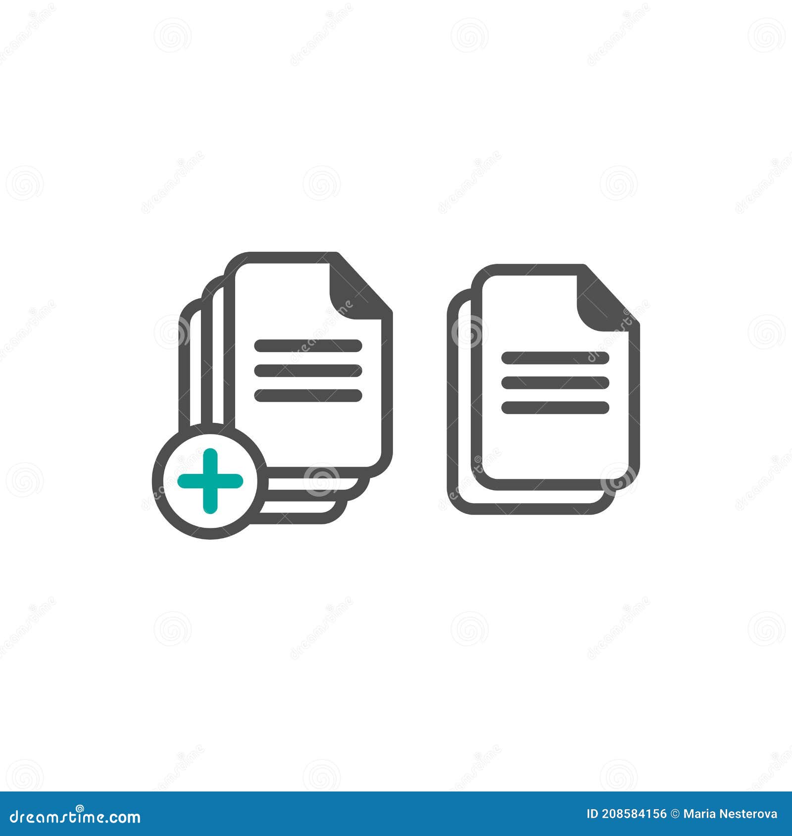 Set of Document Icons. Black Rounded Document Sheet with Plus Sign ...