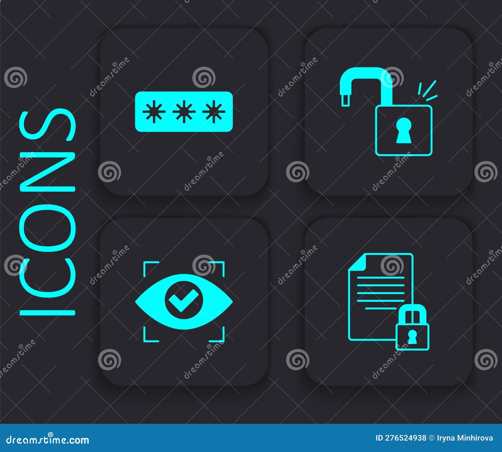 Set Document and Lock, Password Protection, Open Padlock and Eye Scan ...