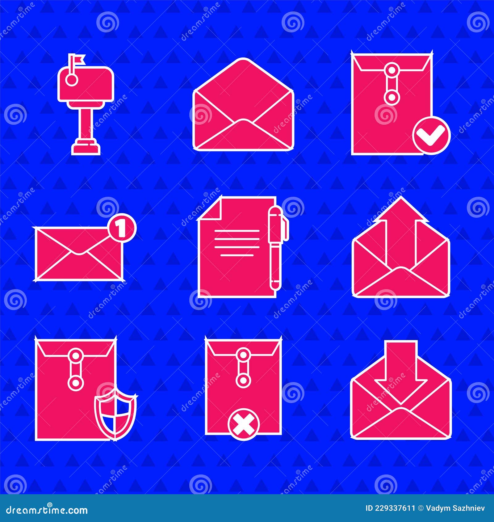 Set Document And Pen, Delete Envelope, Envelope, Outgoing Mail, With ...