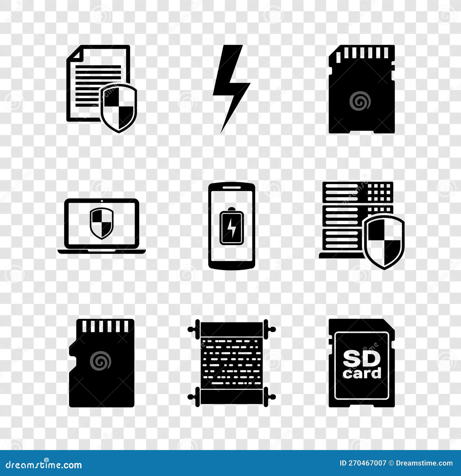 Set Document Protection, Lightning Bolt, SD Card, Micro Memory, Paper ...