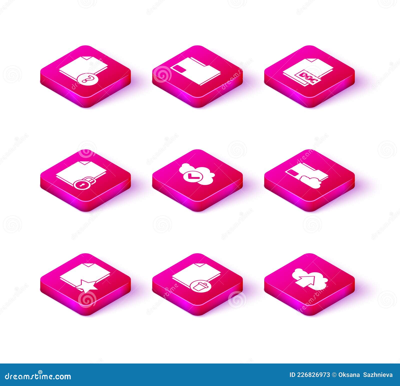 Set Document with Star, Delete File Document, and Lock, Cloud Check Mark, Upload, Storage Text ...