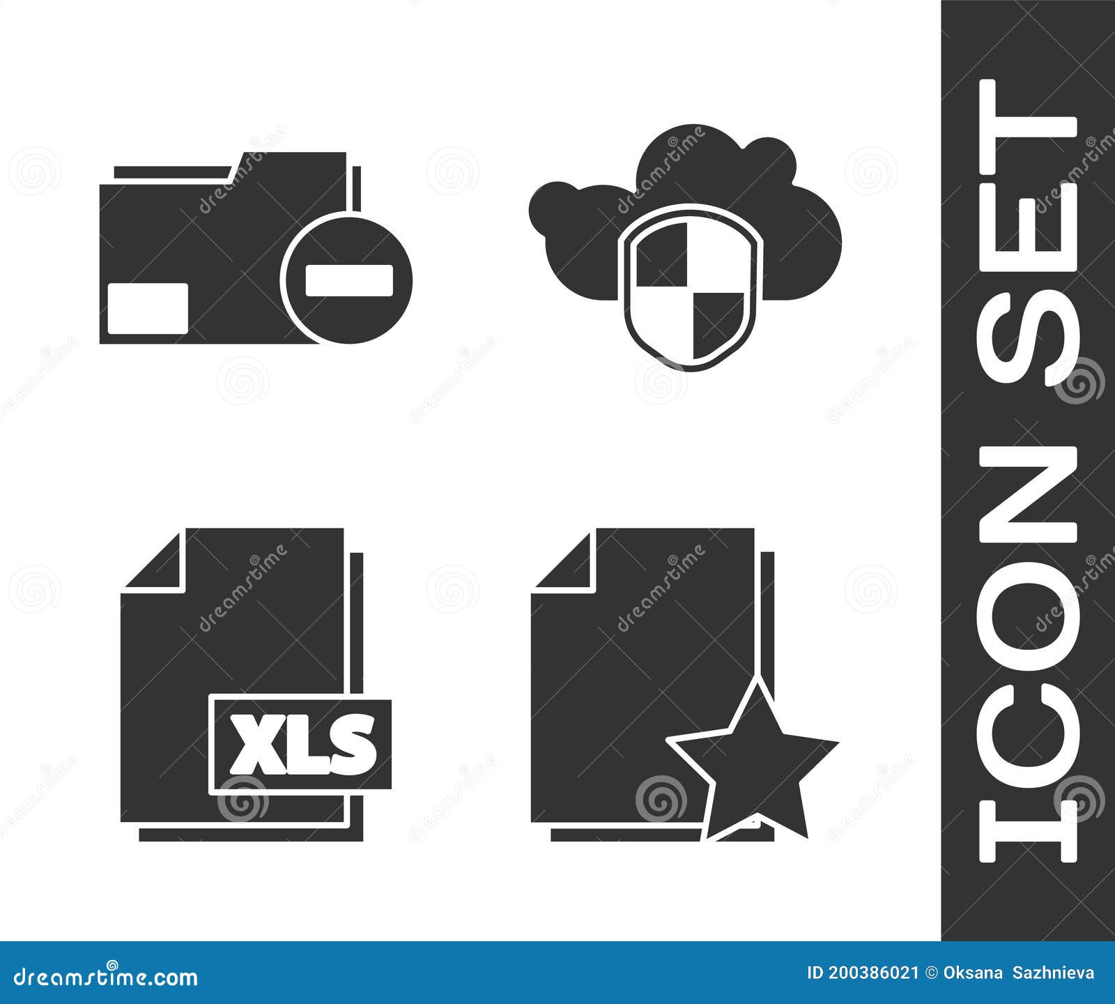 Set Document with Star, Document Folder with Minus, XLS File Document ... Set Document with Star, Document Folder with Minus, XLS File Document ...