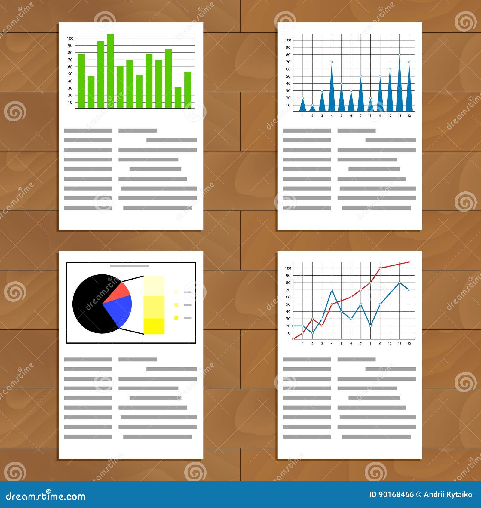 Set of Documents with Graphics and Charts Stock Vector - Illustration ...