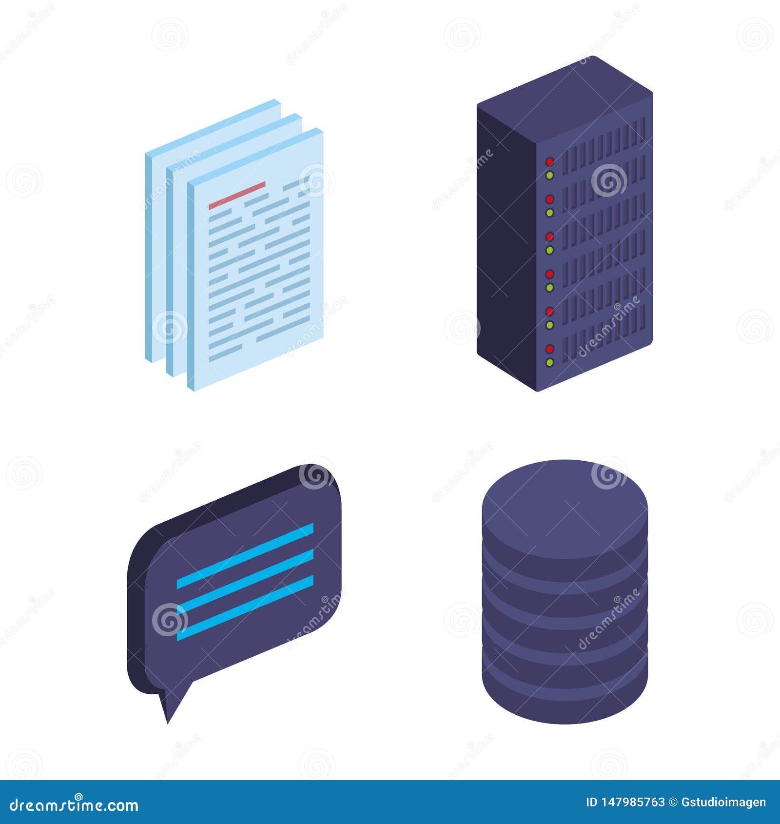 Set of Documents Information with Chat Bubble and Hard Storage Tower ...