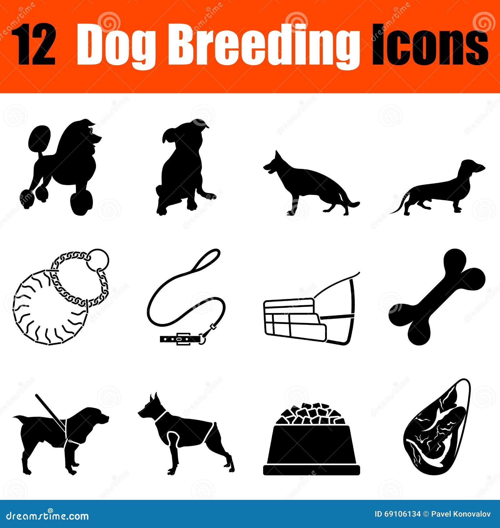Set of dog breeding icons stock vector. Illustration of brush - 69106134