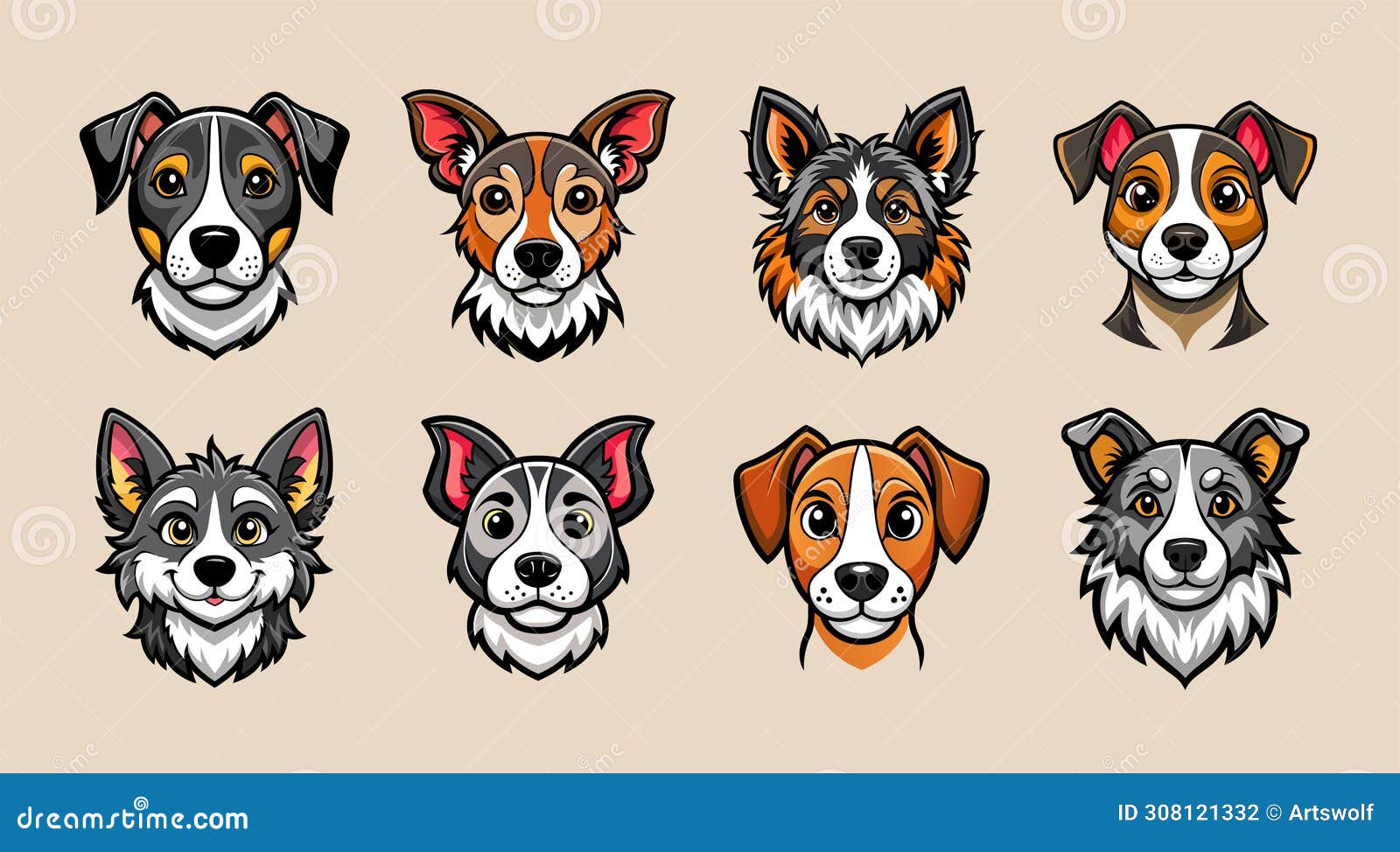 Set of Dog Head Cartoon Illustration Design Stock Vector - Illustration ...