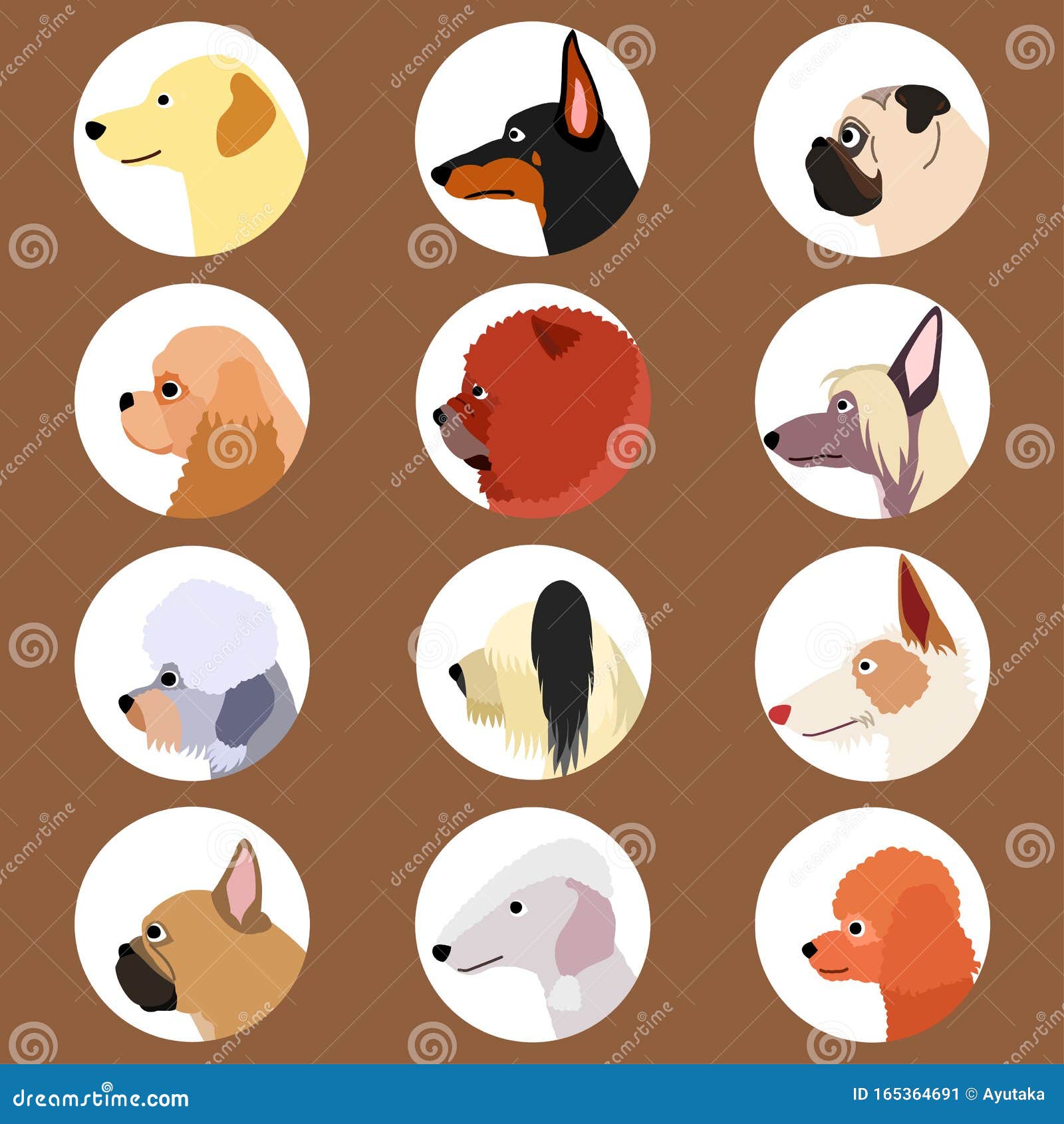 Set Of Dog Profiles Cartoon Vector | CartoonDealer.com #165364691