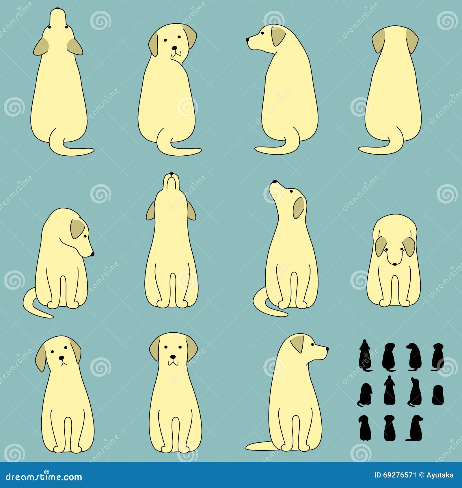 Set of dog sitting poses stock vector. Illustration of labrador - 69276571
