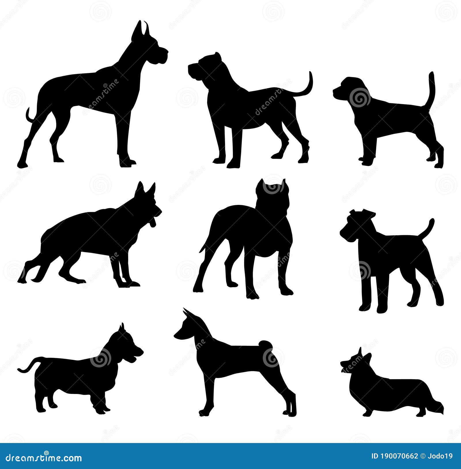Set of Dogs of Different Breeds. Black Outline Stock Vector ...