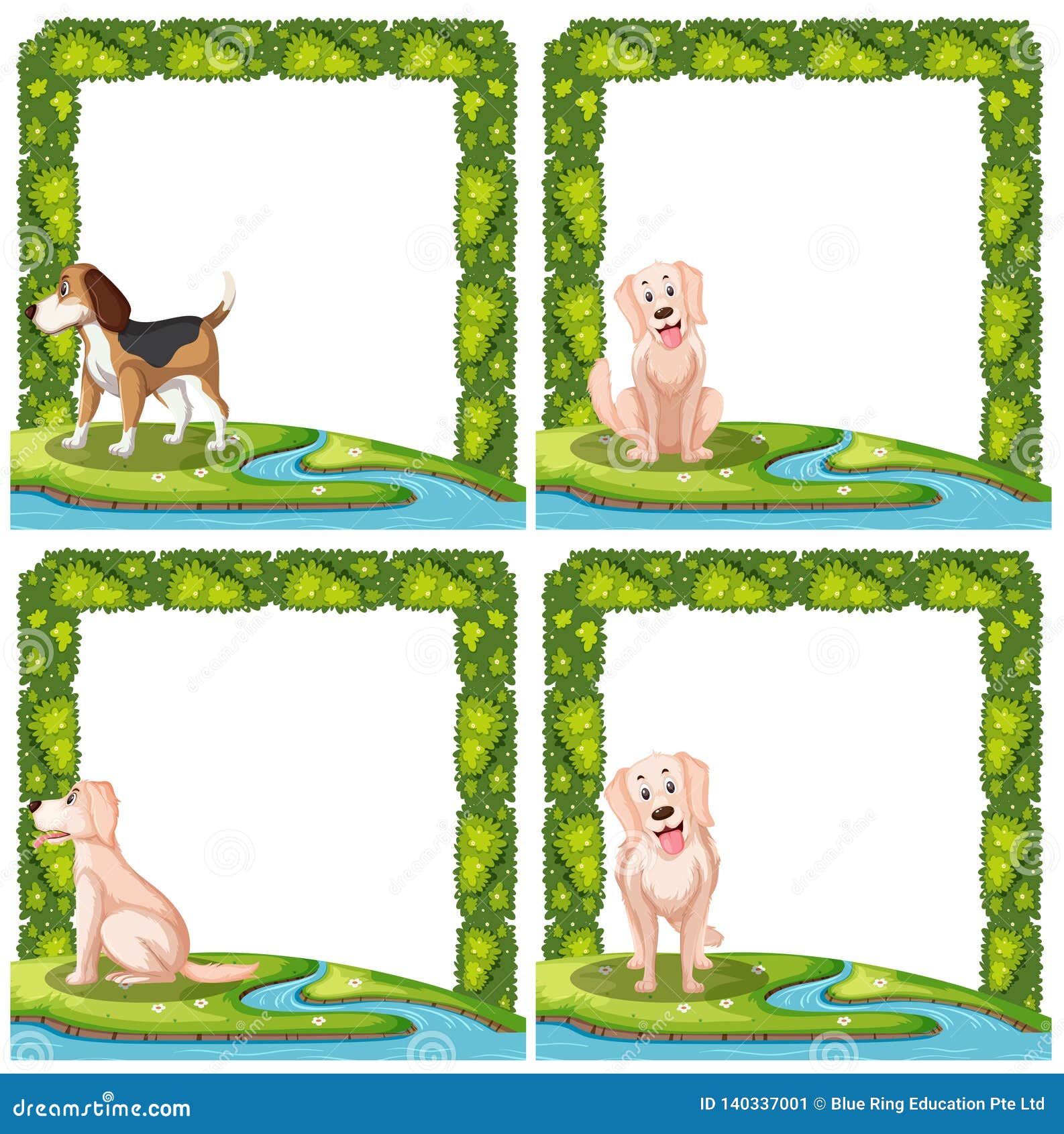 Set of dogs frame scenes stock vector. Illustration of flowers - 140337001