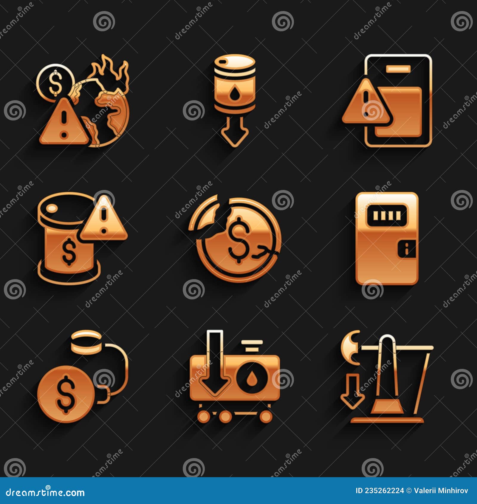 Set Dollar Rate Decrease, Drop in Crude Oil Price, Prison Cell Door, Debt Ball Chained To Coin ...