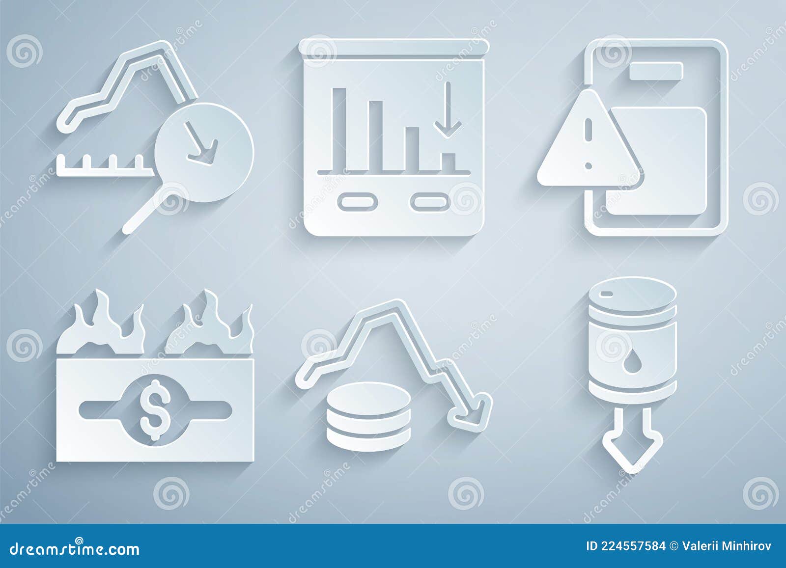 Set Dollar Rate Decrease, Global Economic Crisis, Burning Dollar Bill, Drop Crude Oil Price, Pie ...