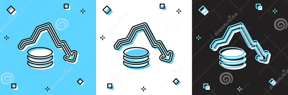 Set Dollar Rate Decrease Icon Isolated on Blue and White, Black Background. Cost Reduction Stock ...