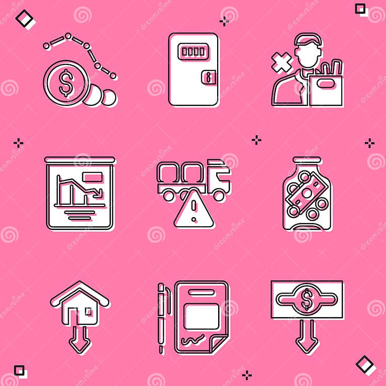 Set Dollar Rate Decrease, Prison Cell Door, Employee Dismissal, Pie Chart Infographic, Stop ...