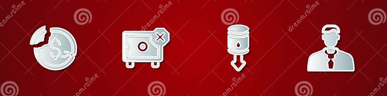 Set Dollar Rate Decrease, Safe, Drop in Crude Oil Price and Worker Icon. Vector Stock Vector ...