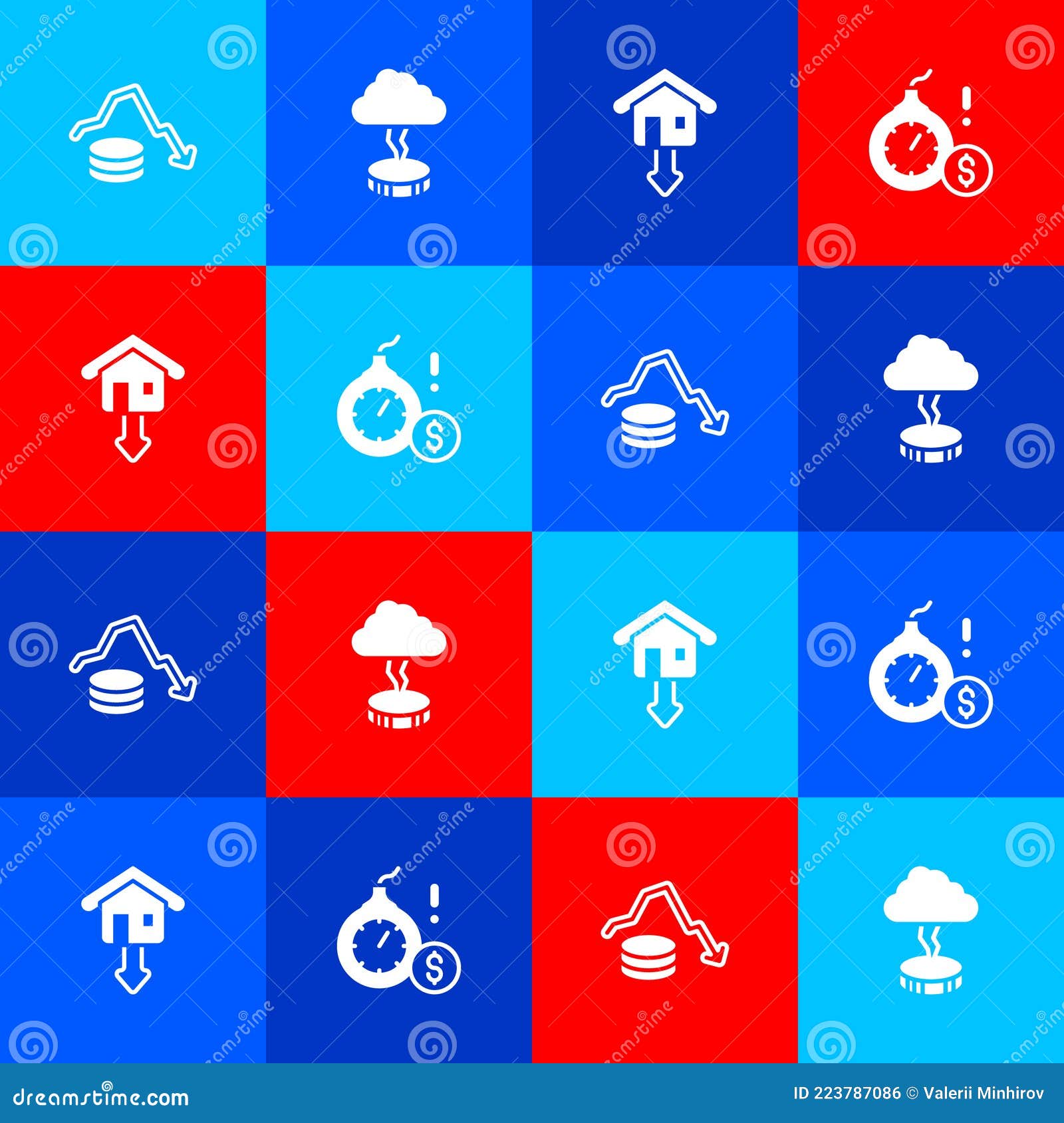 Set Dollar Rate Decrease, Storm, Falling Property Prices and Money Bomb Dollar Crisis Icon ...