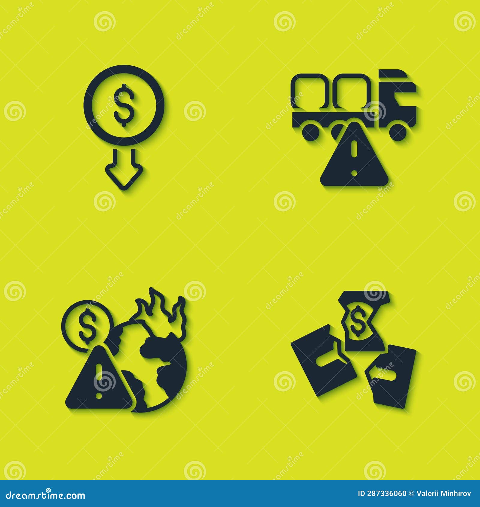 Set Dollar Rate Decrease, Tearing Money Banknote, Global Economic Crisis and Stop Delivery Cargo ...