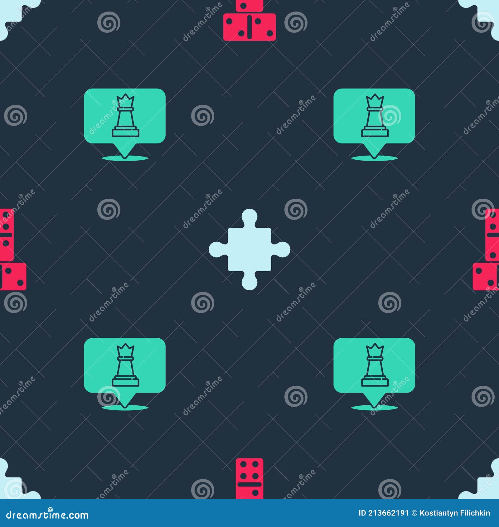 Set Domino, Puzzle Pieces Toy and Chess on Seamless Pattern. Vector ...