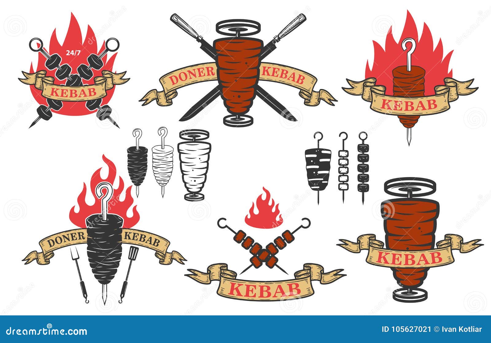 Set Of Doner Kebab Emblems.Design Elements For Logo, Label, Emblem ...
