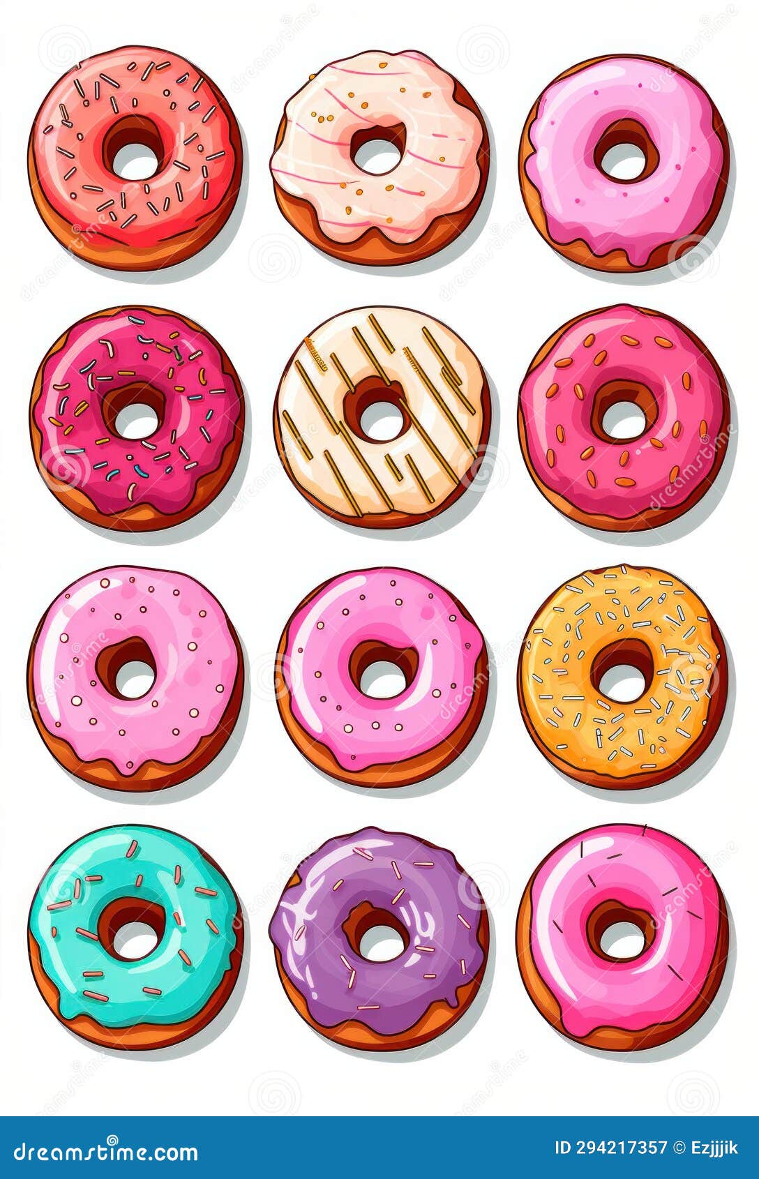 Set of Donut Design Elements for a Planner or Sticker on a White ...