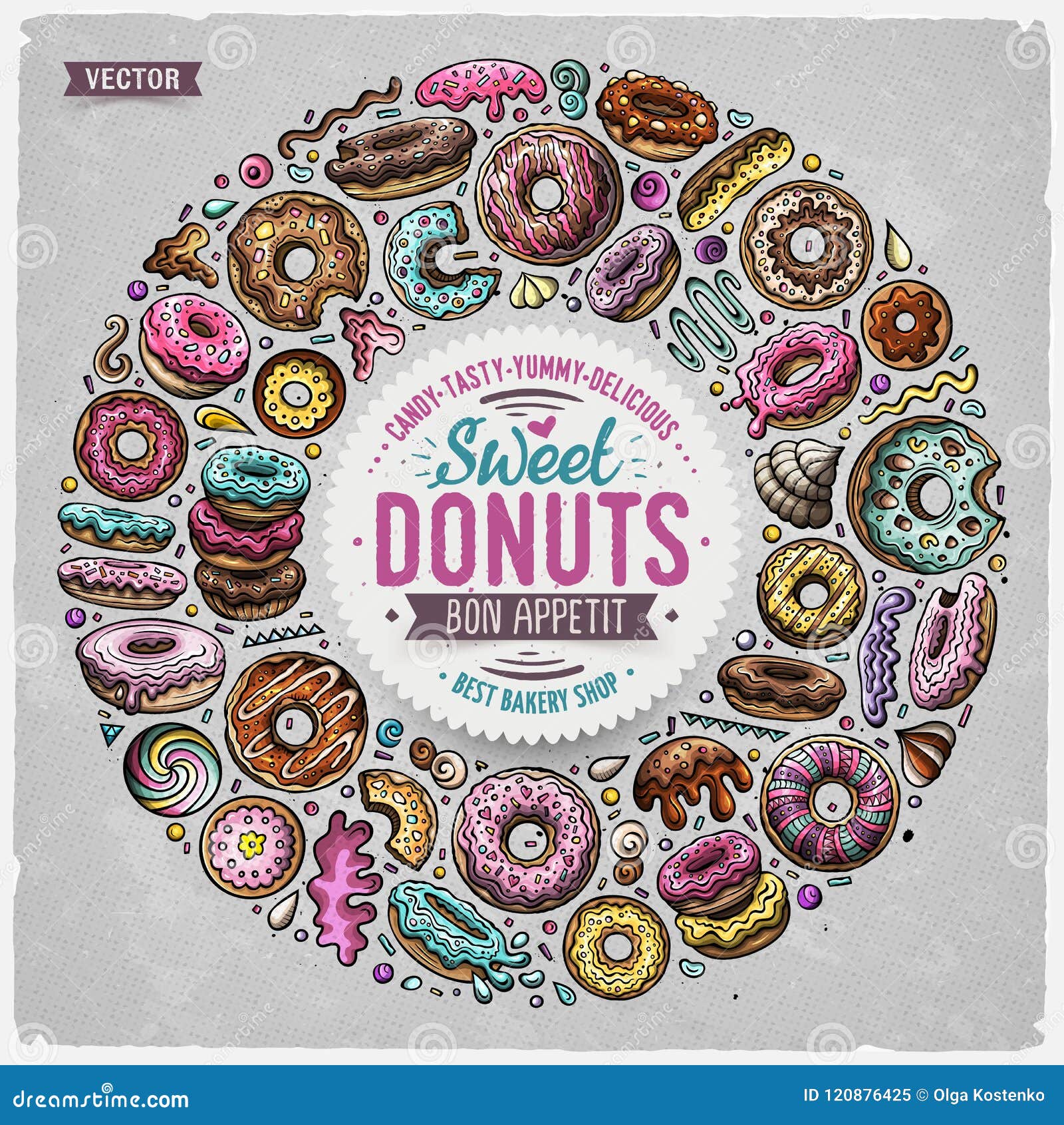 Set of Donuts Cartoon Doodle Objects, Symbols and Items Stock Vector ...